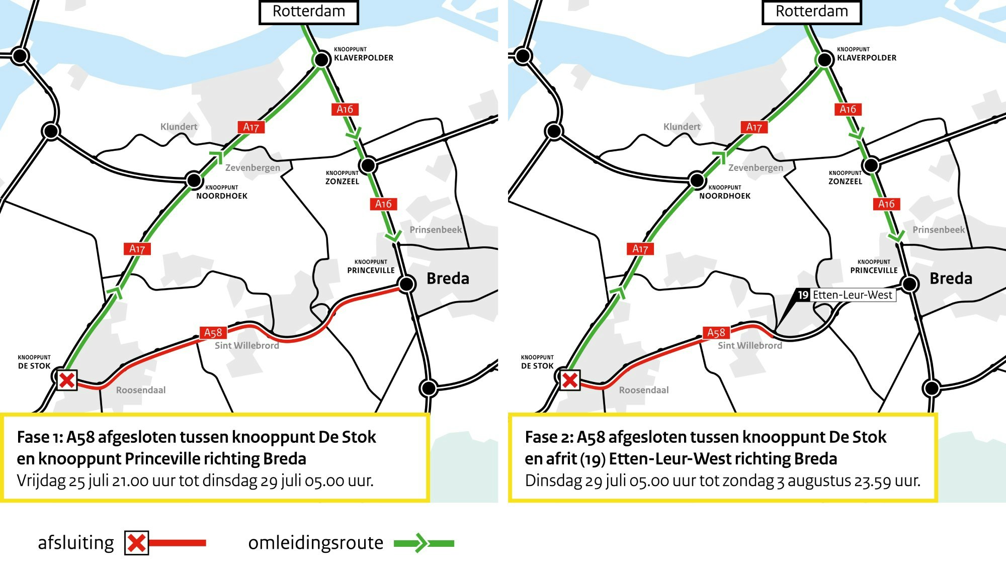 A58 meerdere dagen dicht; 25 juli - 3 augustus 2025